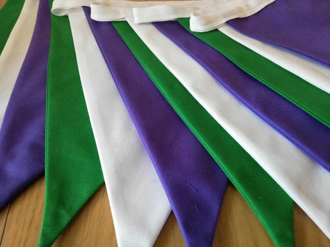 Suffragette theme fabric bunting - purple, white and green – Anne's Bunting